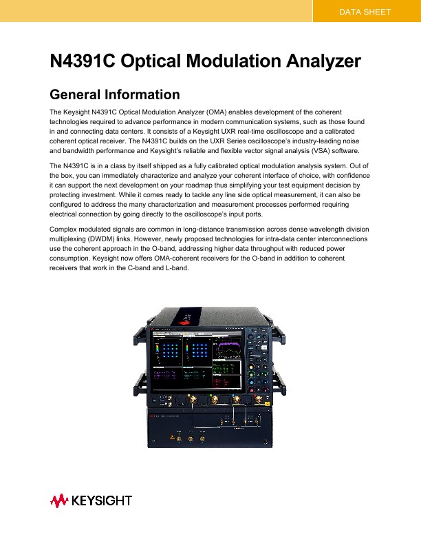 N4391C Optical Modulation Analyzer PDF Asset Page | Keysight
